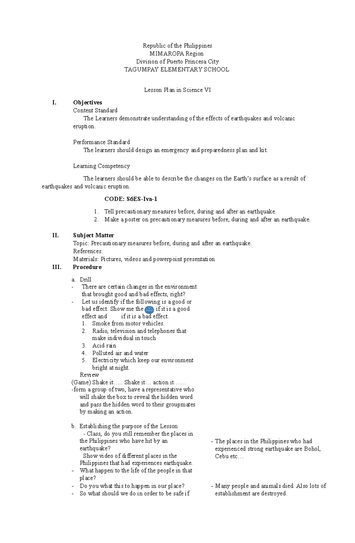 COT KO.docx · version 1 - Cot - Republic of the Philippines MIMAROPA ...