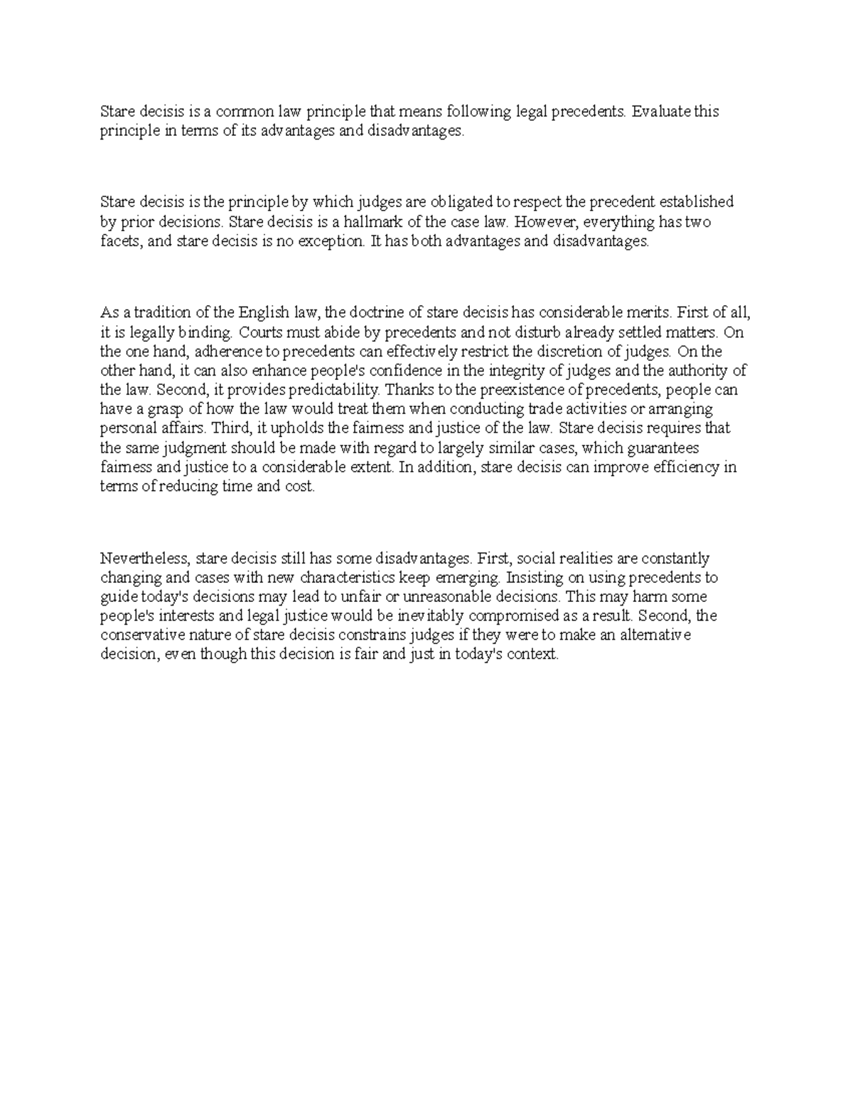 Stare decisis model answer - Stare decisis is a common law principle ...