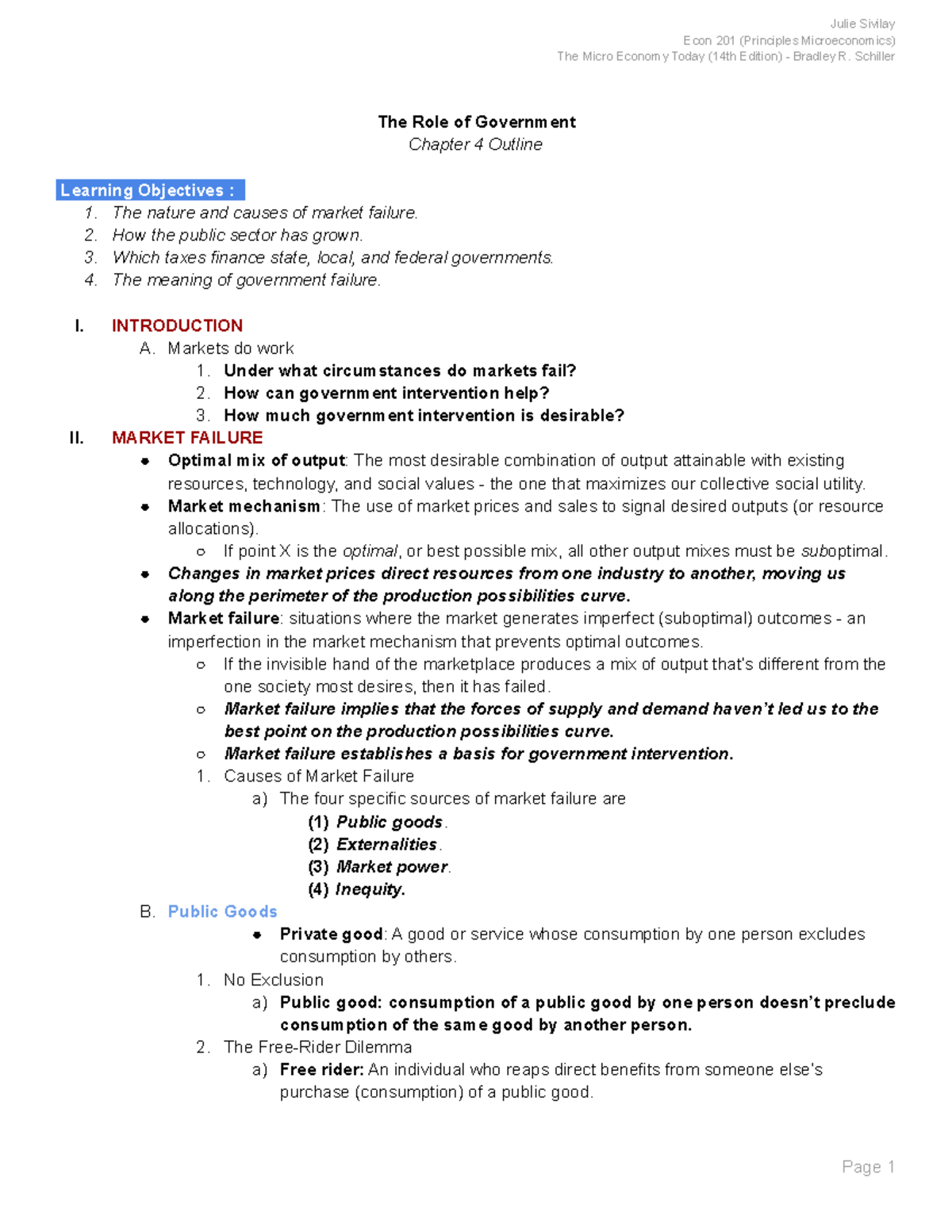 ECON 201 Chapter 4 Outline - Julie Sivilay Econ 201 (Principles ...