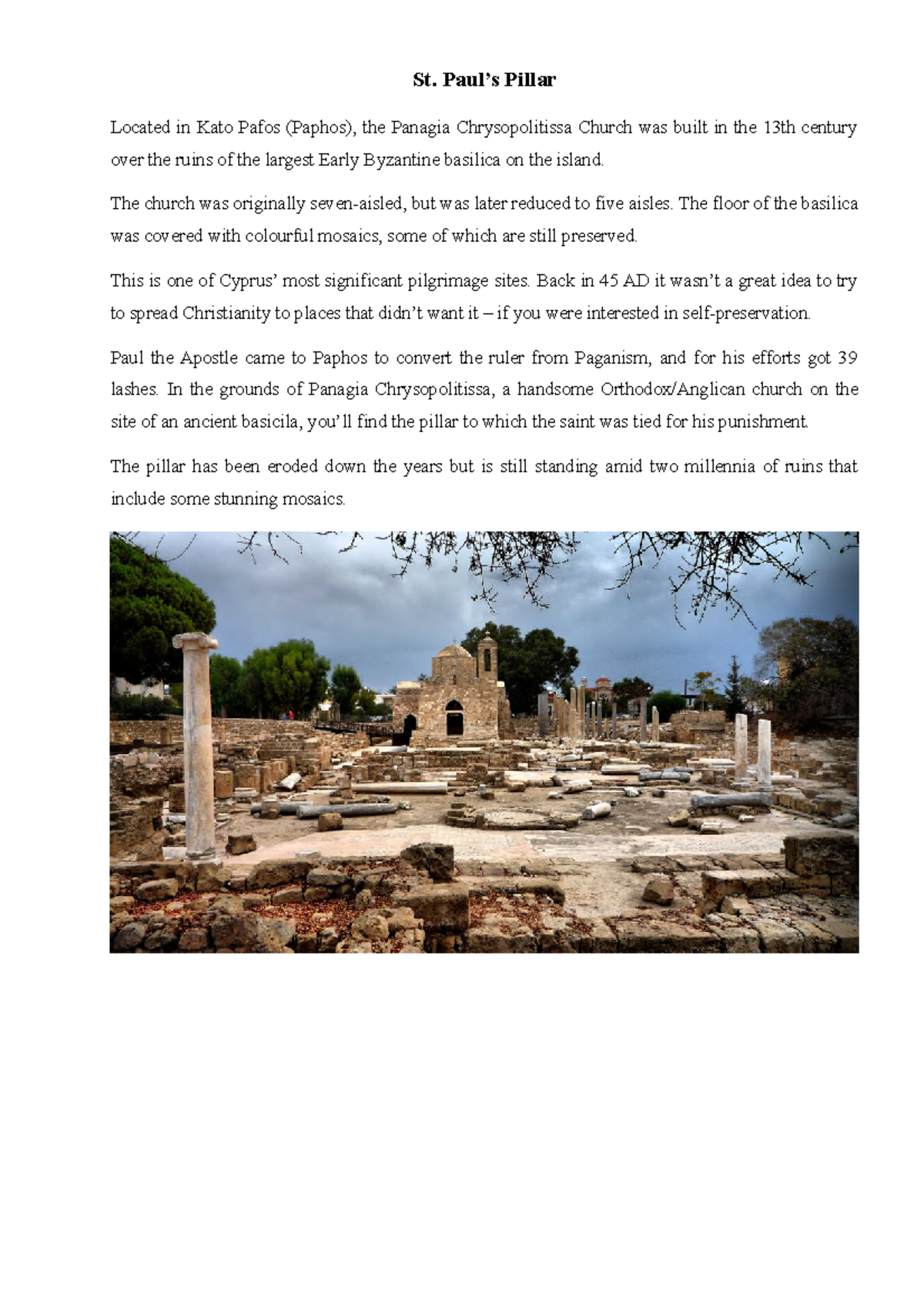 Task explore Cyprus - St. Paul’s Pillar Located in Kato Pafos (Paphos ...