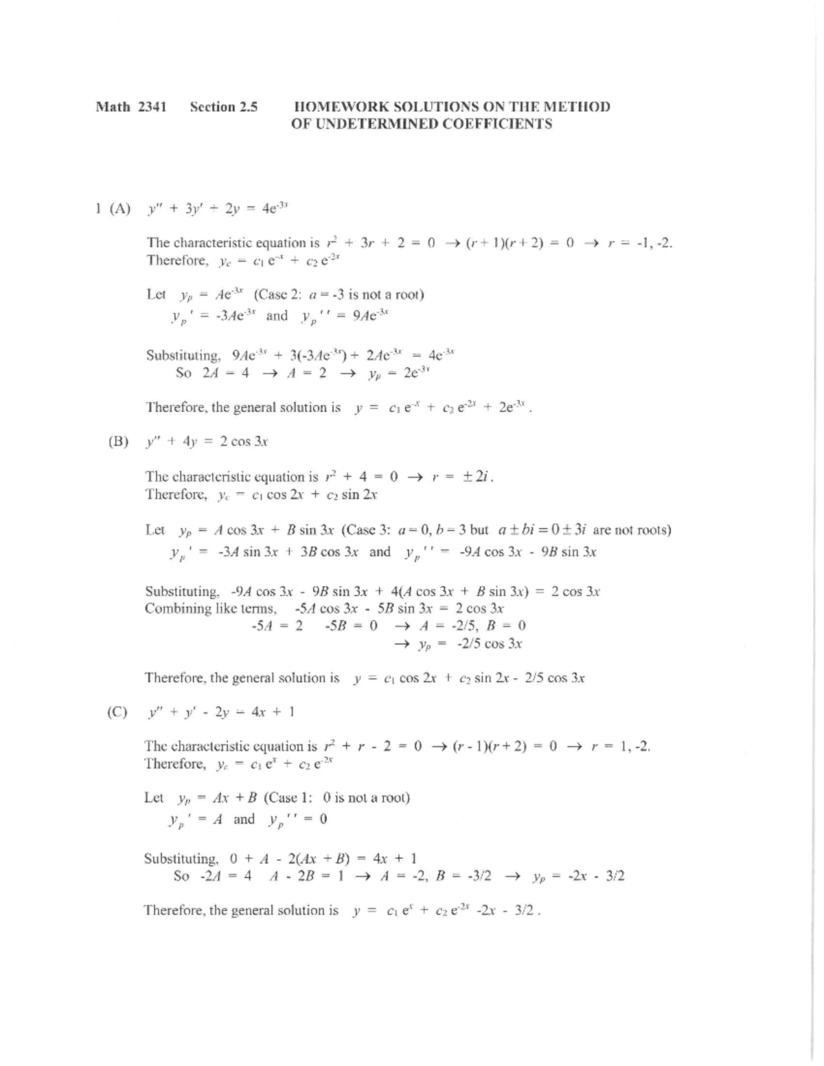Math2341hwsolu 2 - Solutions - Math 2341 Section 2 HOMEWORK SOLUTIONS ...