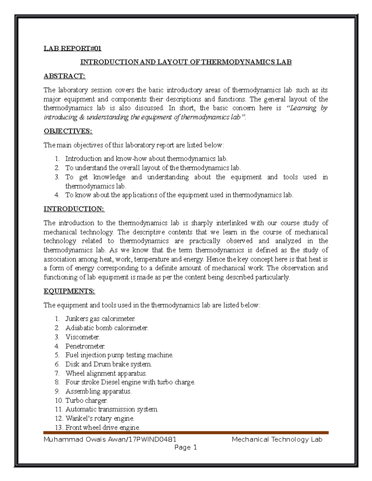 MT Lab Report-001 - Lecture notes 2 - LAB REPORT# INTRODUCTION AND ...