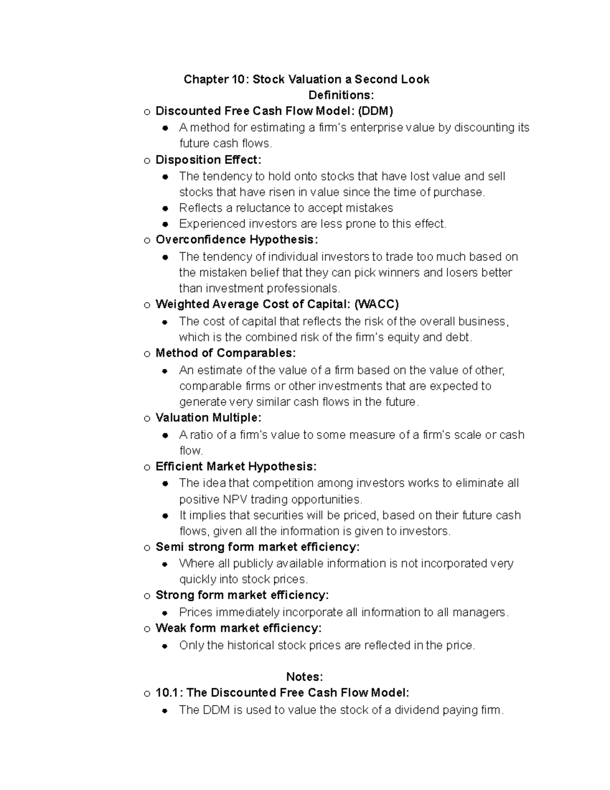 Chapter 10 Stock Valuation a Second Look - o Disposition Effect: The ...