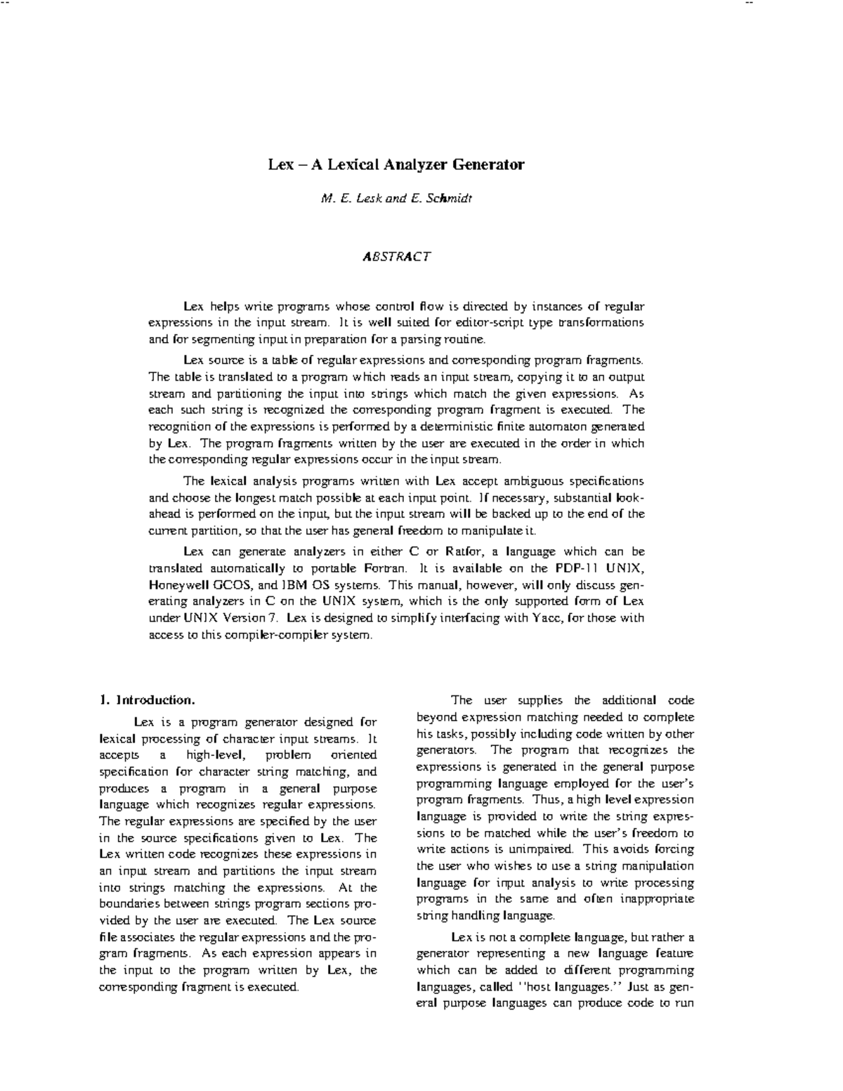 Lex − A Lexical Analyzer Generator - . EE.. LLeesskk aanndd EE ...