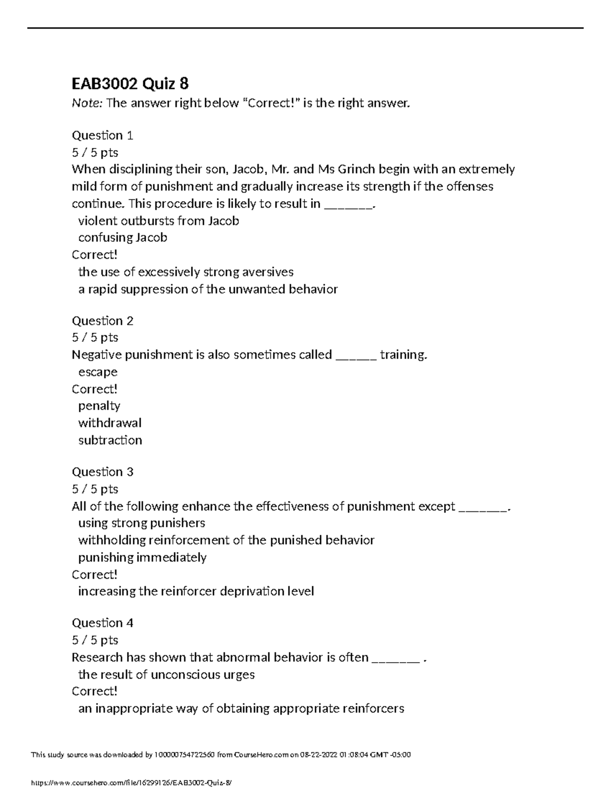 Eab 3002 Quiz 8 Eab 3002 Quiz 8 Eab3002 Quiz 8 Note The Answer Right Below “correct” Is