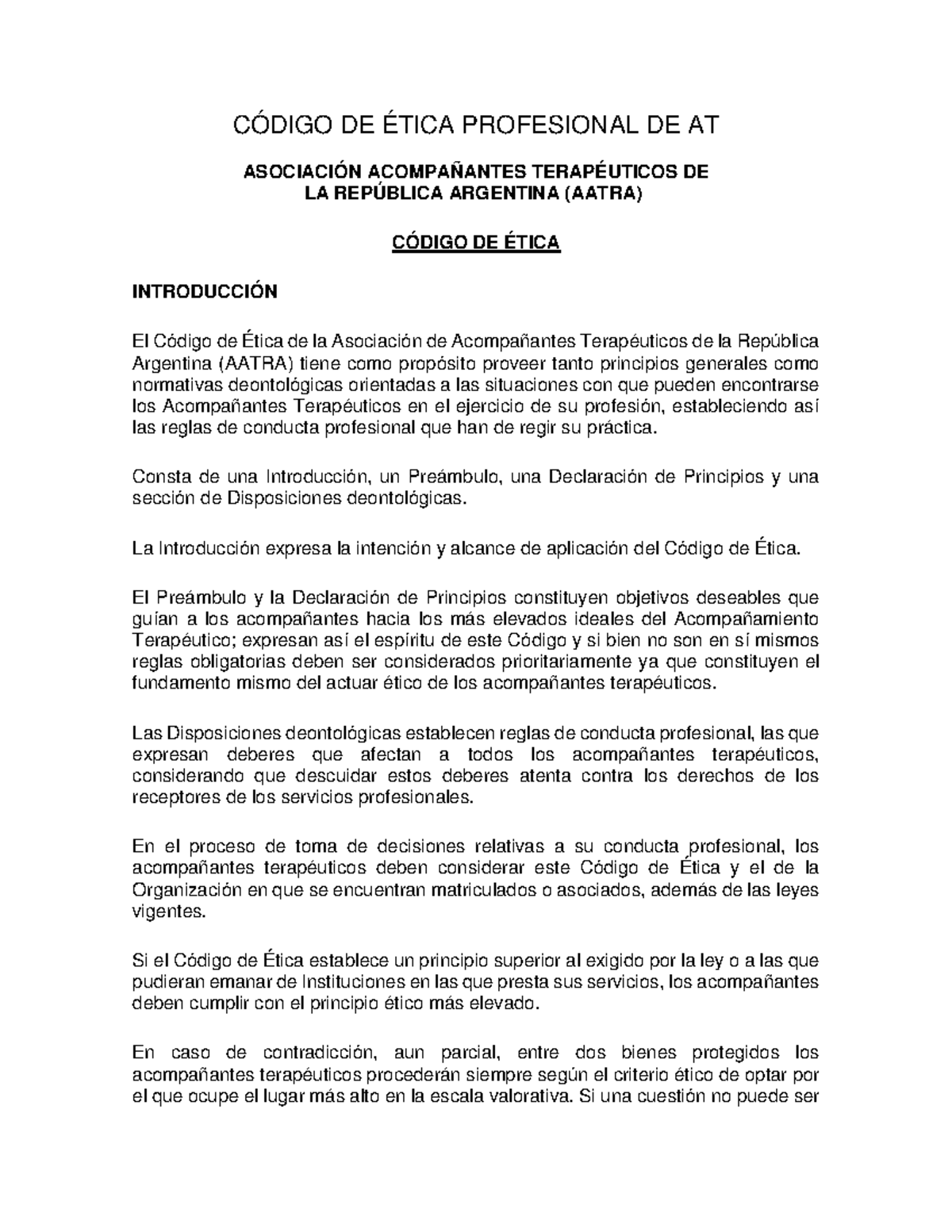 Código DE Ética Profesional DE AT- Aatra (1) - CÓDIGO DE ÉTICA ...
