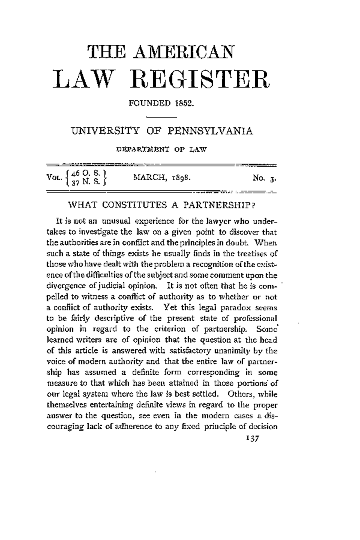 What Constitutes A Partnership THE AMERICAN LAW REGISTER FOUNDED 1852