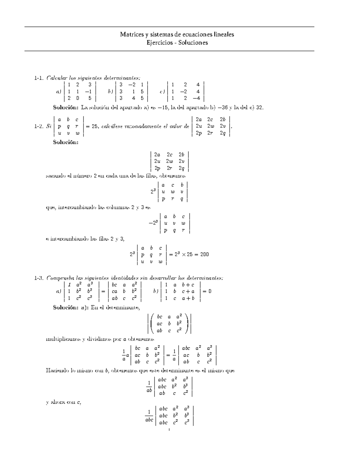 Matrices y sistemas de ecuaciones lineales Ejercicios - Soluciones ...