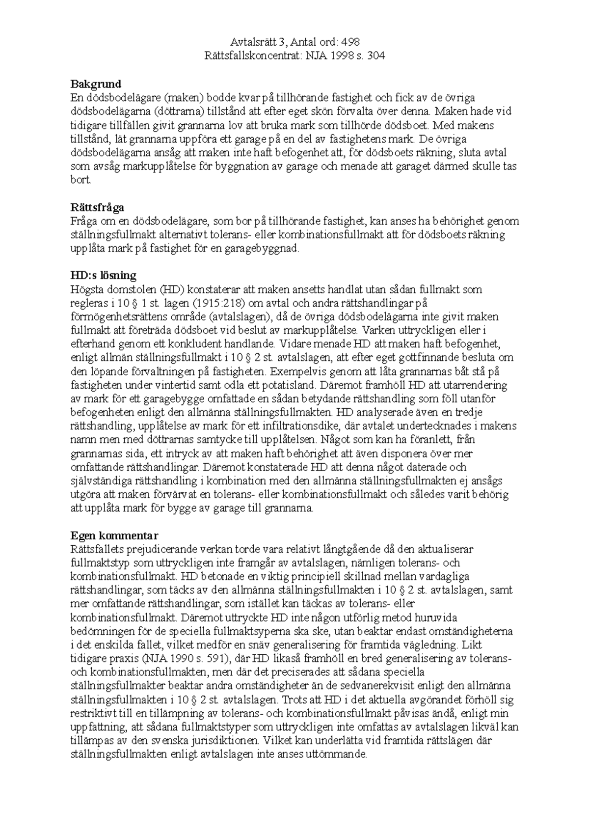 RFK NJA 1998 s - Rättsfallskoncentrat - Civilrätt A - Avtalsrätt 3 ...