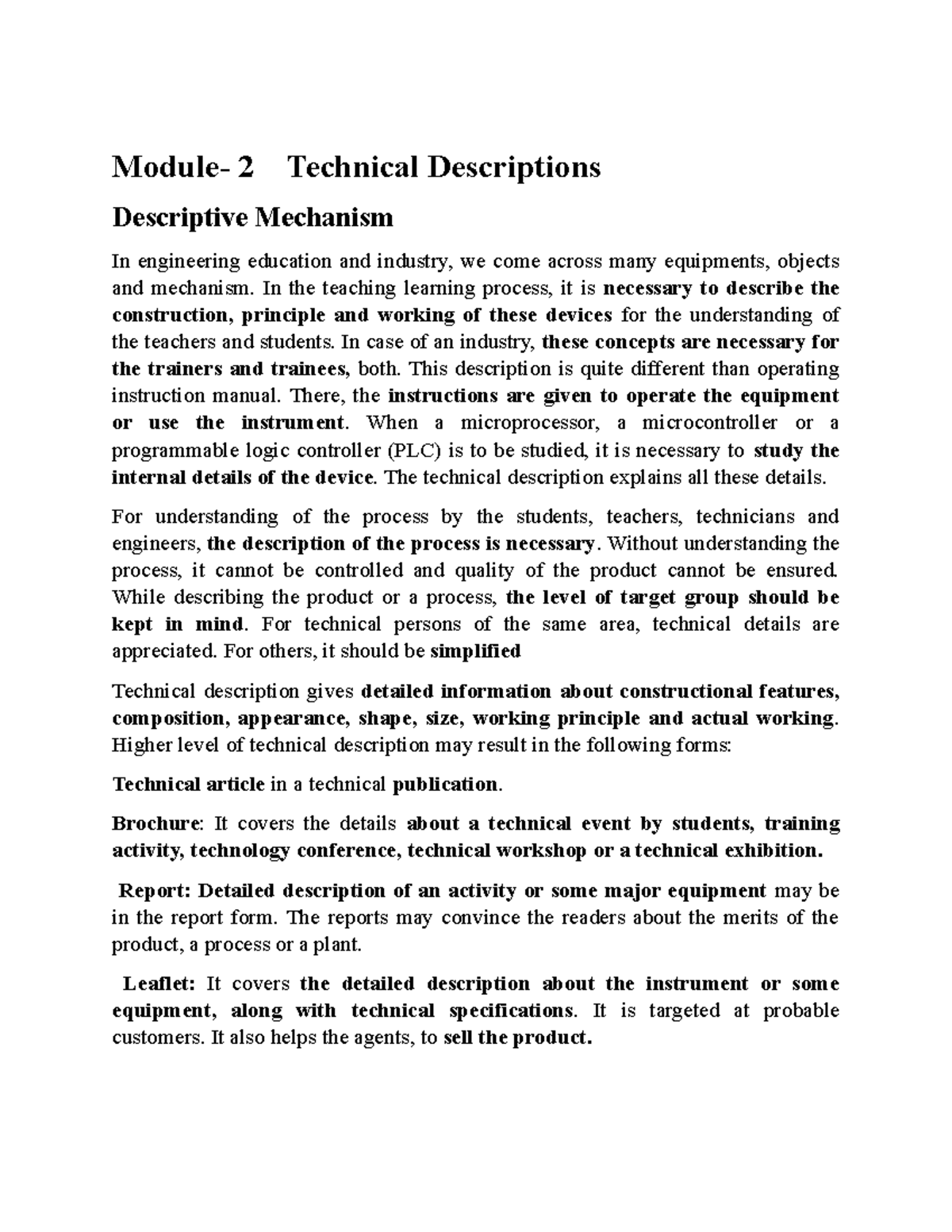 Module- 2 Theory Session 1 - Module- 2 Technical Descriptions ...