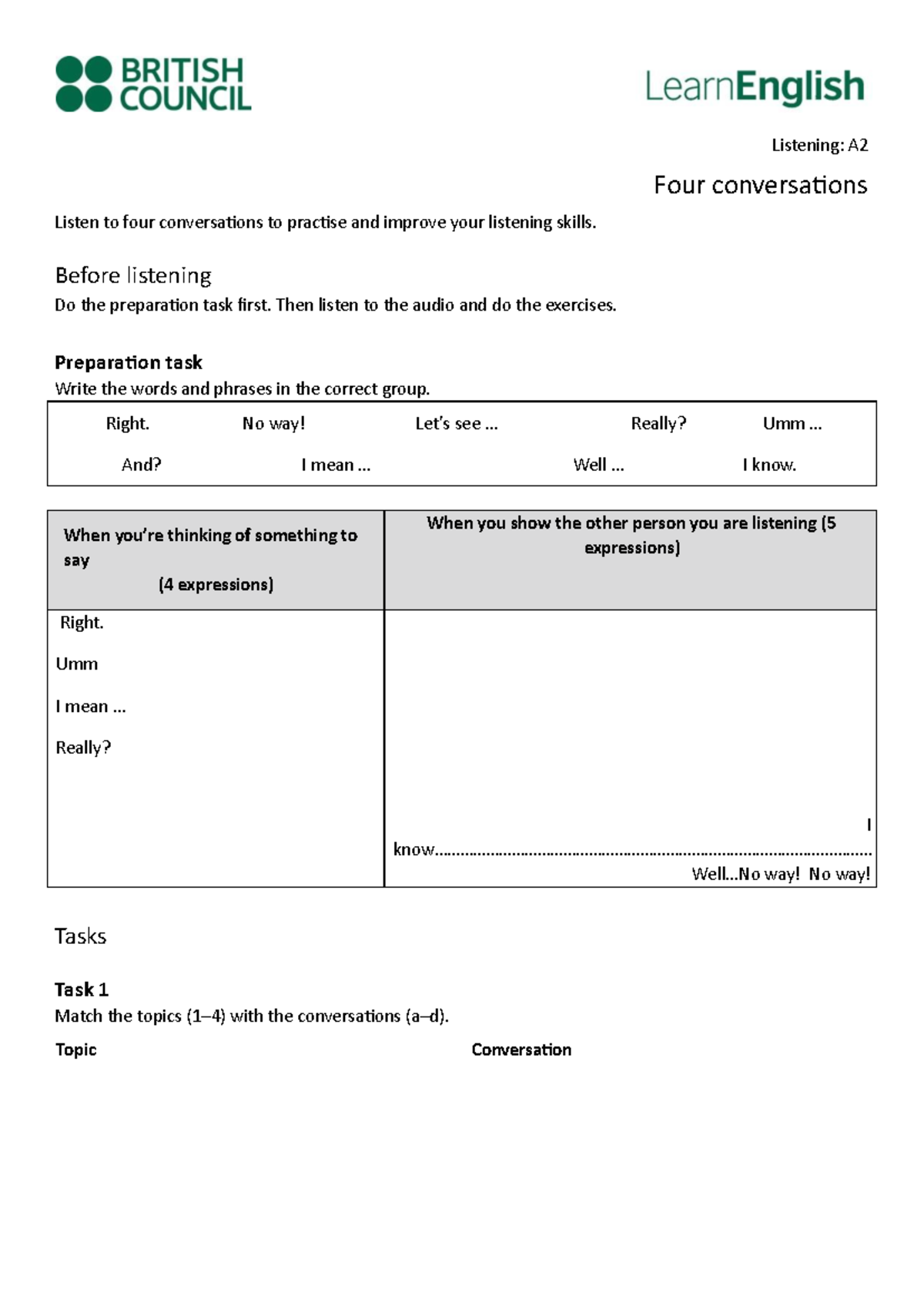 Listening Four conversations - Listening: A Four conversations Listen ...