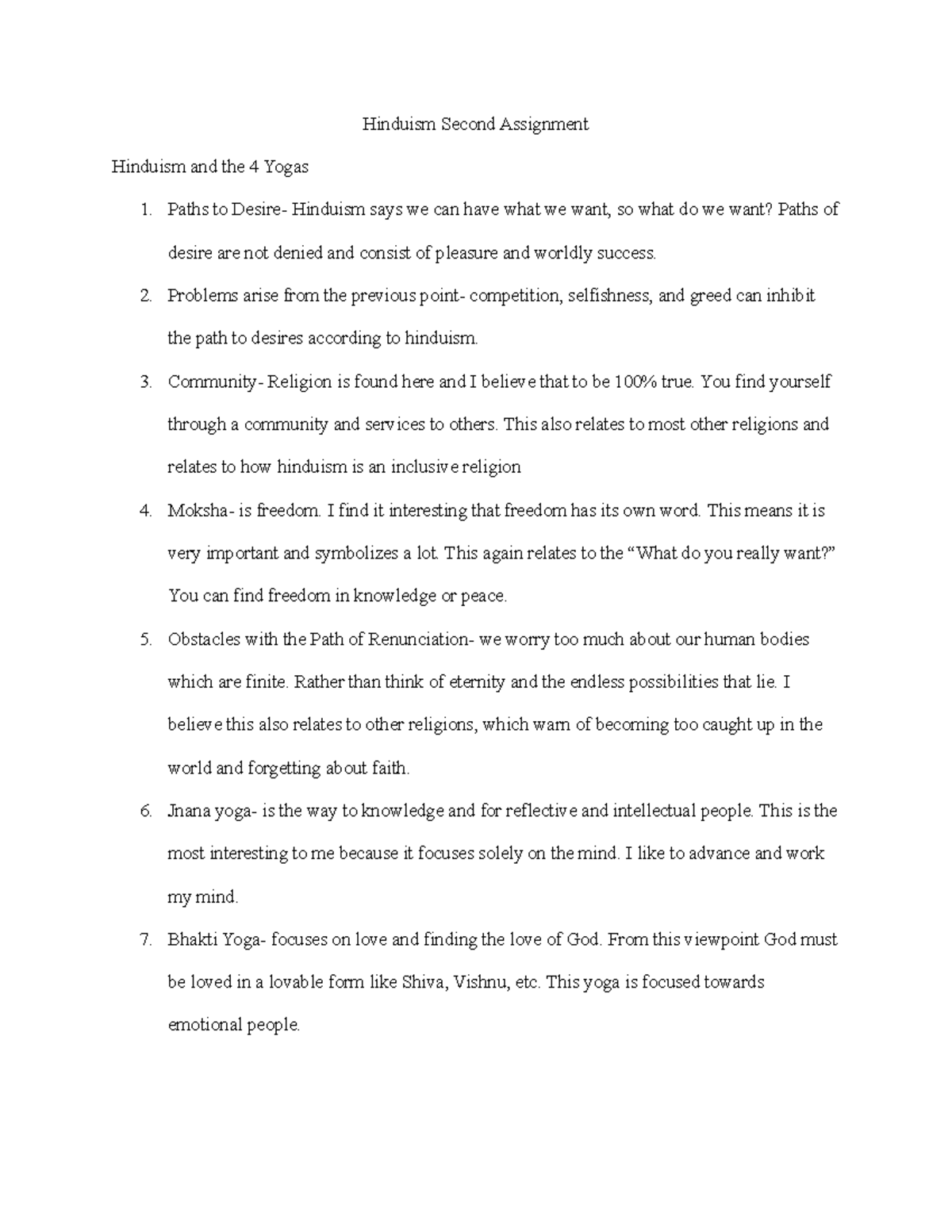 2nd hinduism assignment - Hinduism Second Assignment Hinduism and the 4 ...