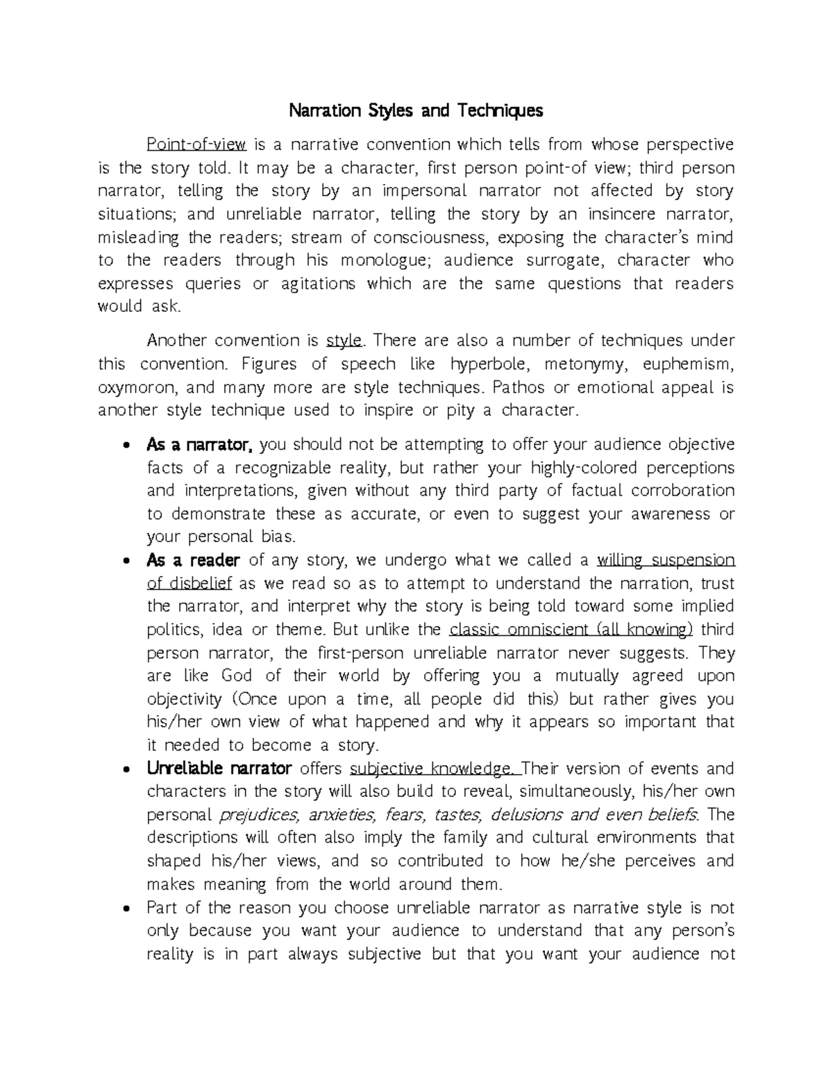 Narration-Styles-and-Techniques - Narration Styles and Techniques Point ...