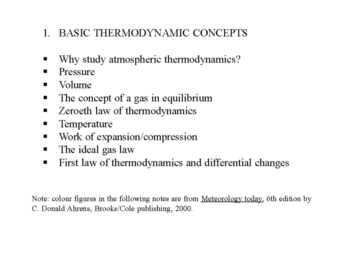 Applied Atmospheric Physics - 1. BASIC THERMODYNAMIC CONCEPTS Why study atmospheric - Studocu