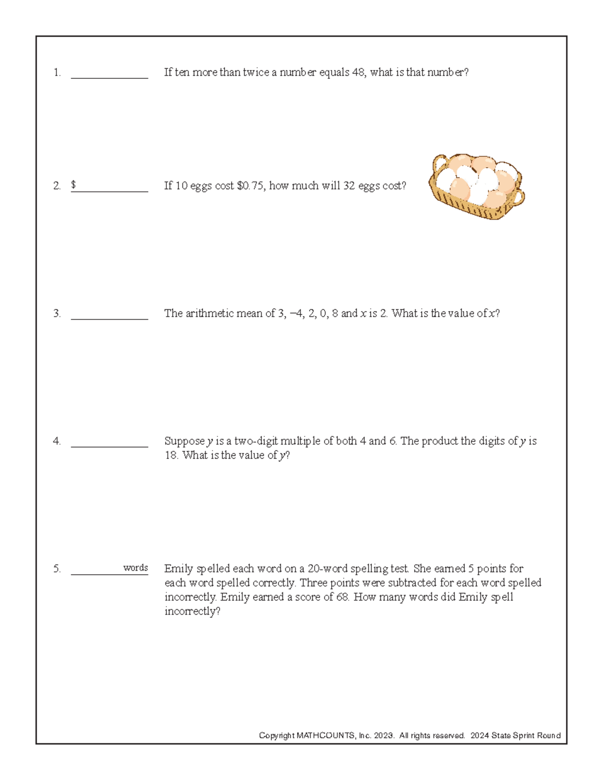 Questions #1-15 - Copyright MATHCOUNTS, Inc. 2023. All rights reserved ...