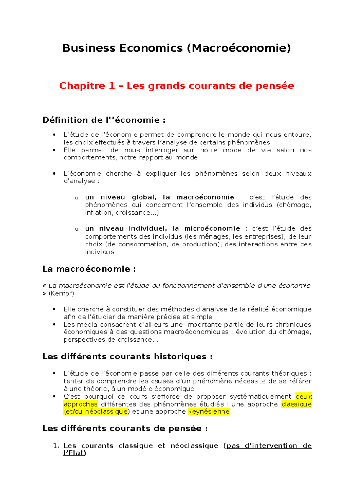 W Cours 1 - macro - Business Economics (Macroéconomie) Chapitre 1 – Les ...