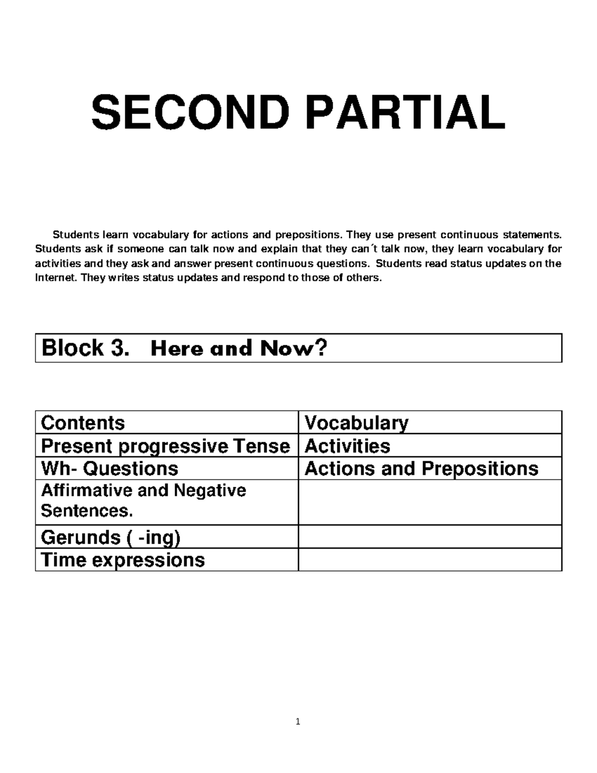 BOOK English I UNIT 3 AND 4 B - SECOND PARTIAL Students learn ...