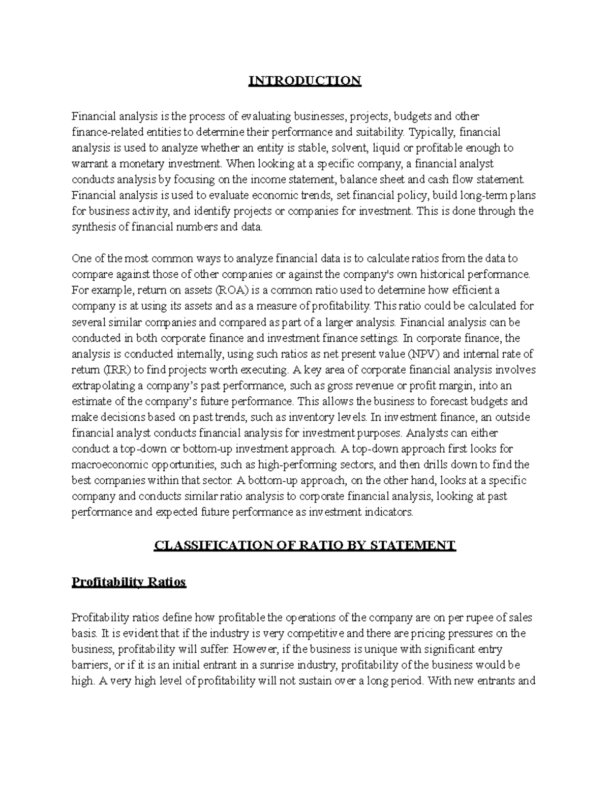 to study financial analysis infosys - INTRODUCTION Financial analysis ...