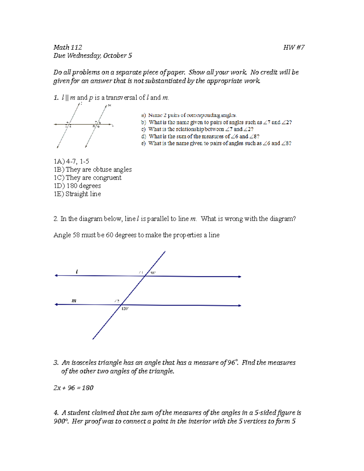 Math 112 HW 7 F'22 - Homework must be detailed - Math 112 HW # Due ...