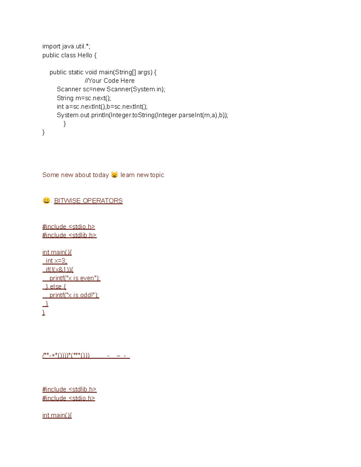 Bitwise alternative character - import java.*; public class Hello { public static void main ...