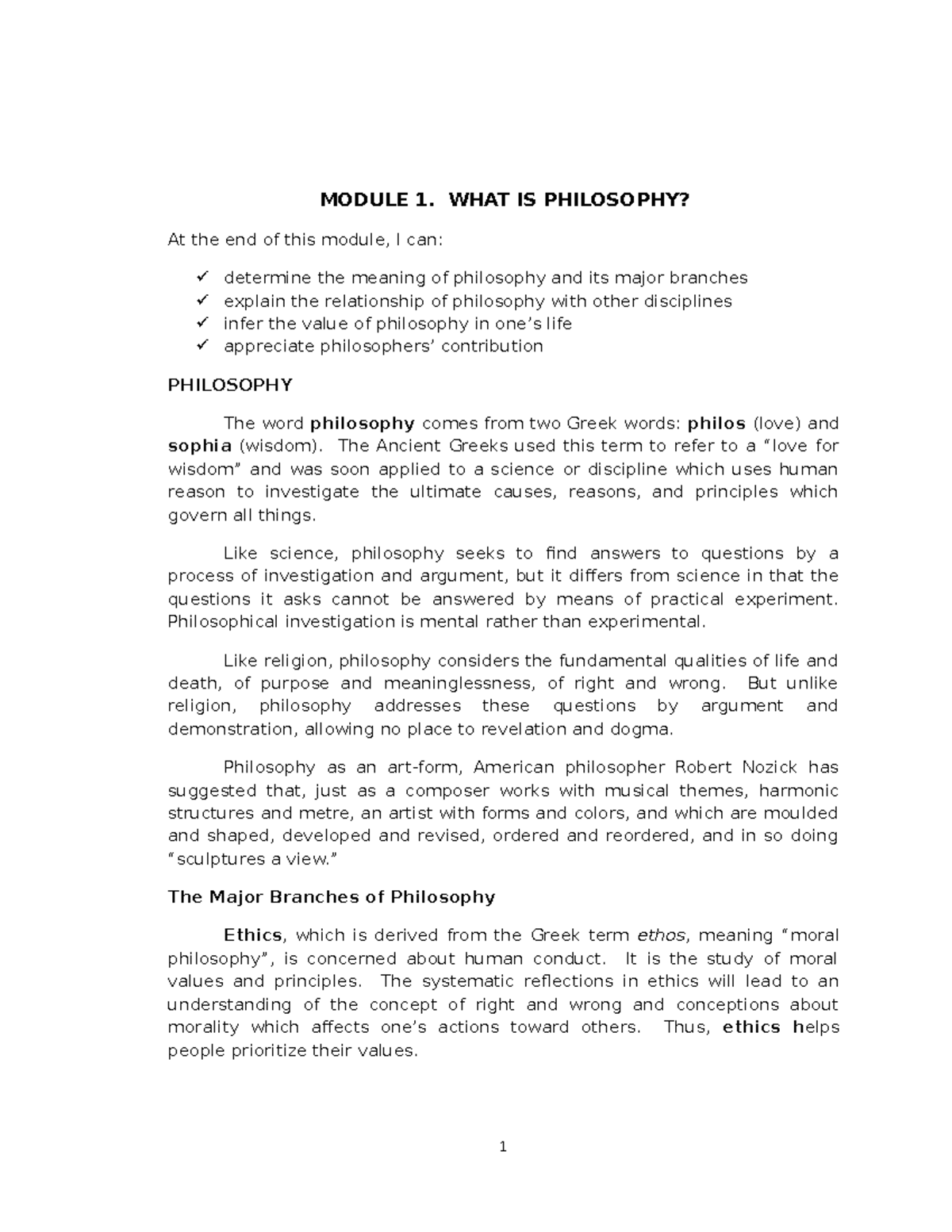 Module-1-Philosophy - Philosophy - MODULE 1. WHAT IS PHILOSOPHY? At the ...