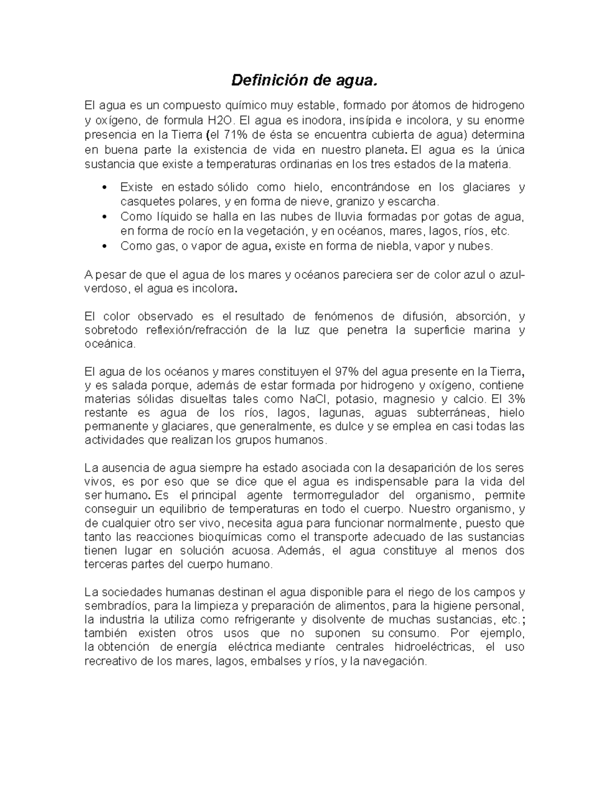 Definición-de-agua - Nota: 10/10 - Definición de agua. El agua es un ...