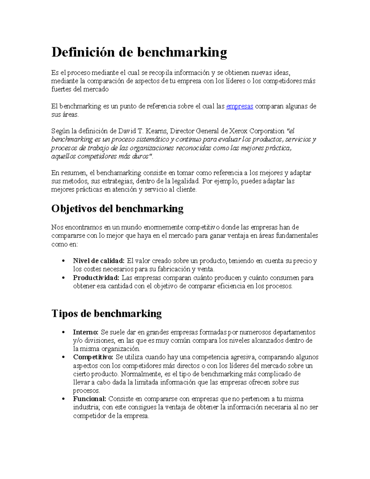 Definición de benchmarking - Definición de benchmarking Es el proceso ...