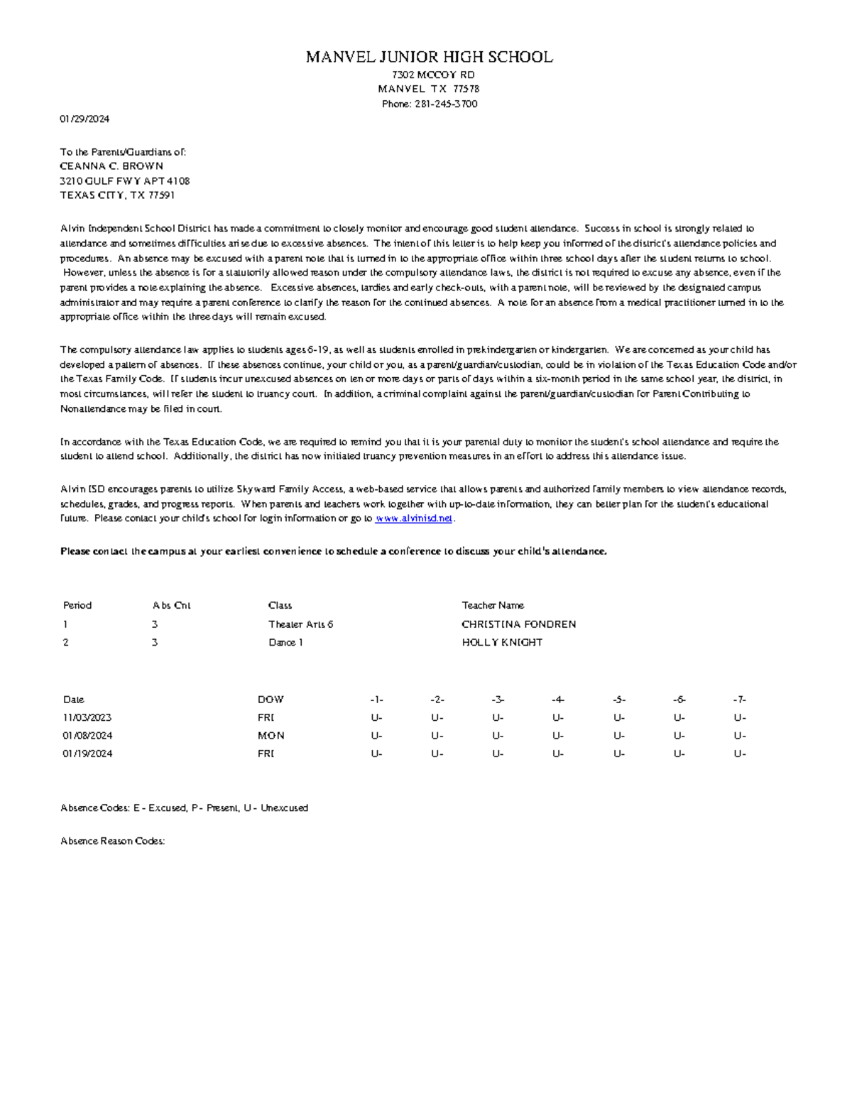 SKR6791663 U7R4S8E887780 00007 - MANVEL JUNIOR HIGH SCHOOL 7302 MCCOY ...