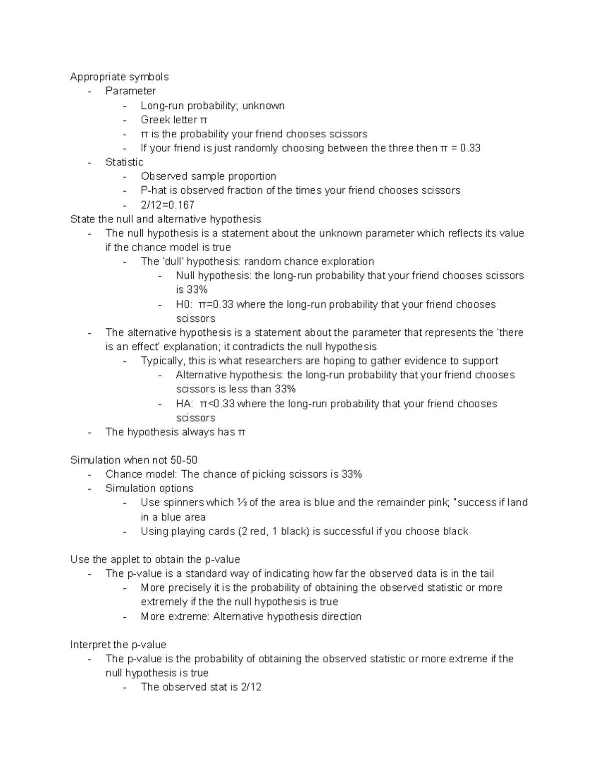 1 - notes - Appropriate symbols - Parameter - Long-run probability ...