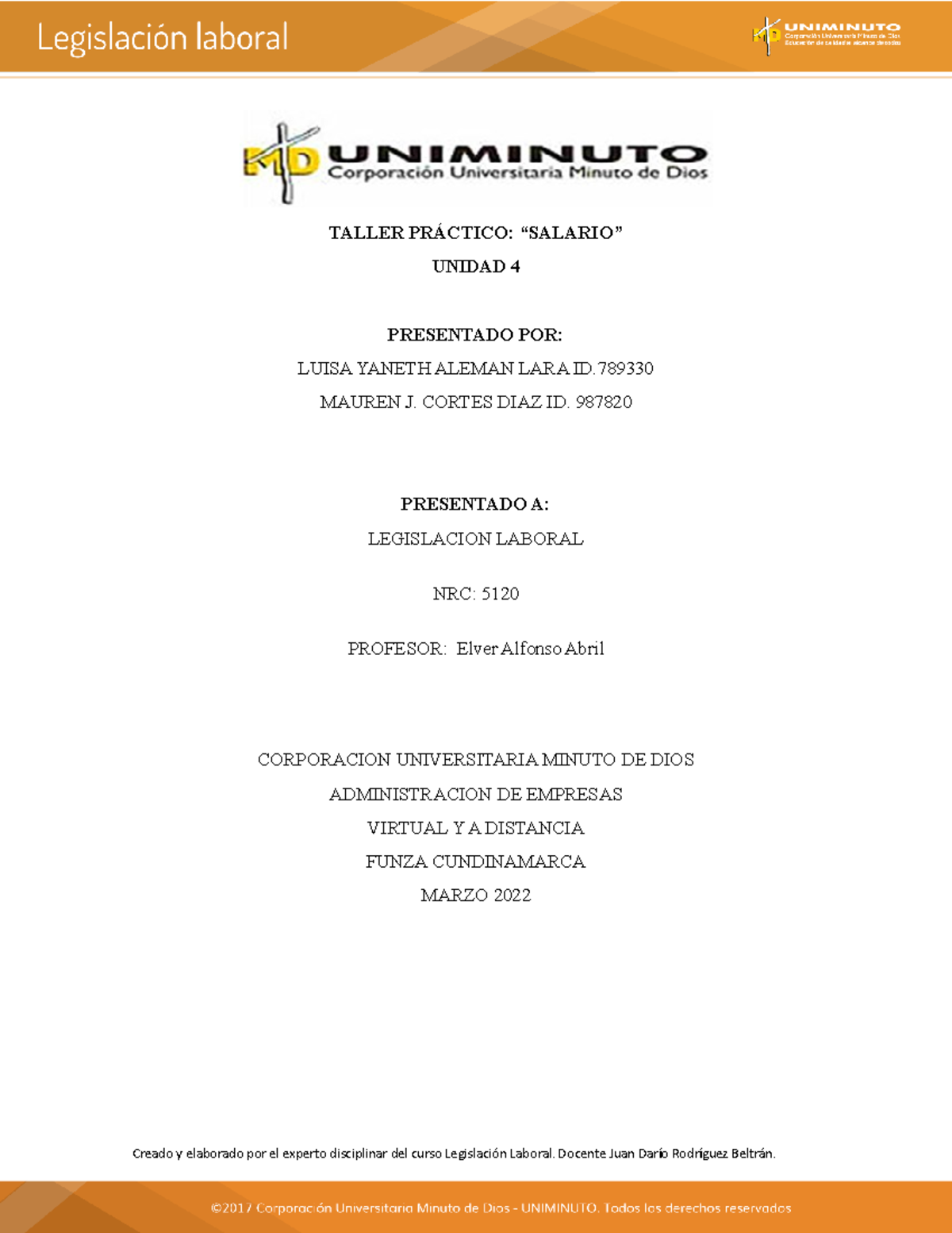 Taller salario - TALLER PRÁCTICO: “SALARIO” UNIDAD 4 PRESENTADO POR ...