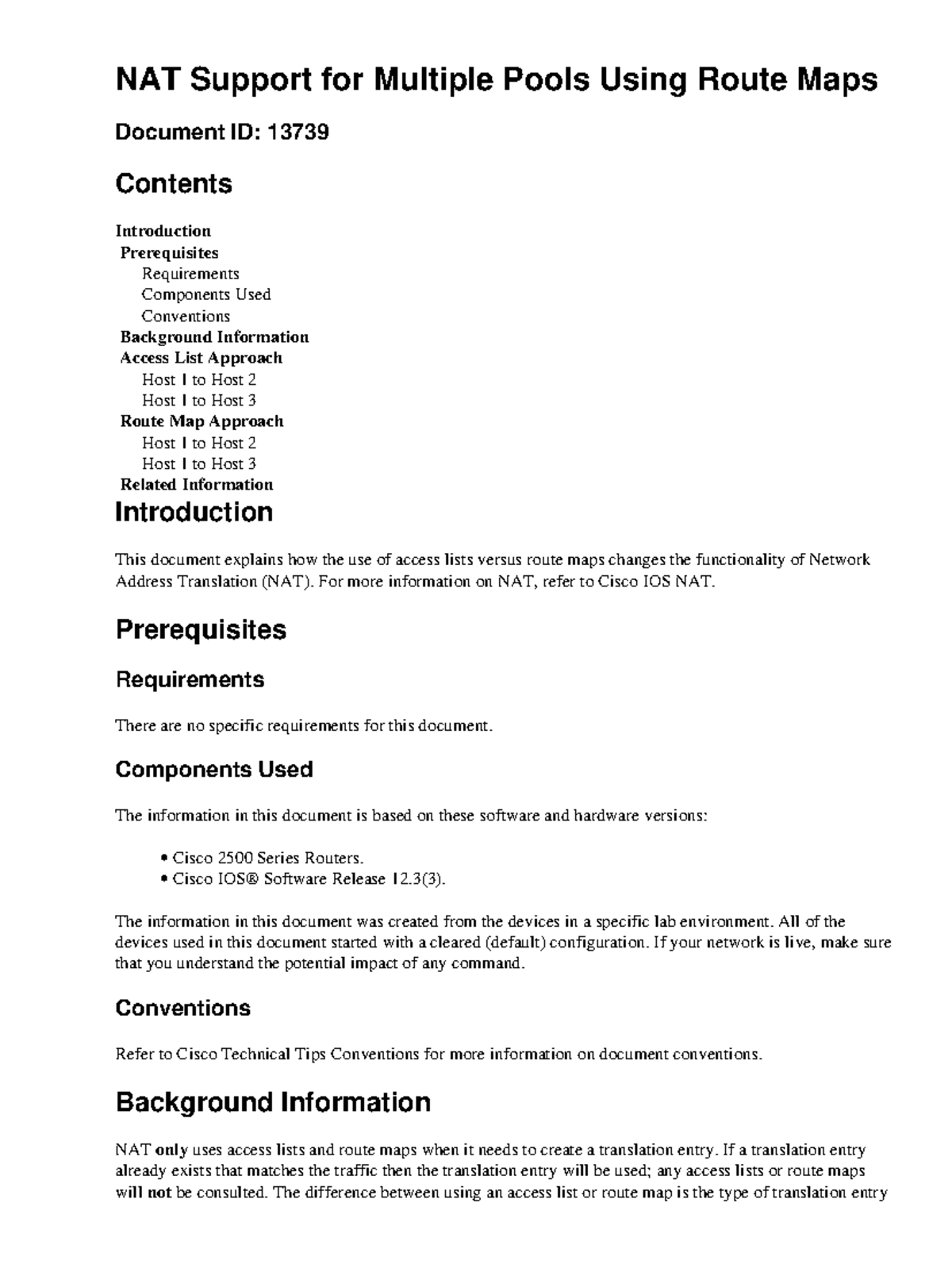 Cisco 13739 NAT support for Multiple pools using Route Maps - NAT Support for Multiple Pools ...