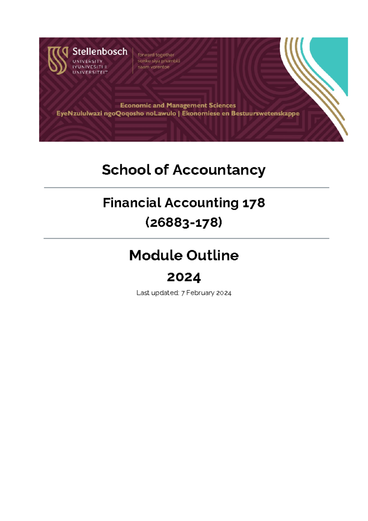 Fin Acc 178 Module Framework 2024 - School of Accountancy Financial ...