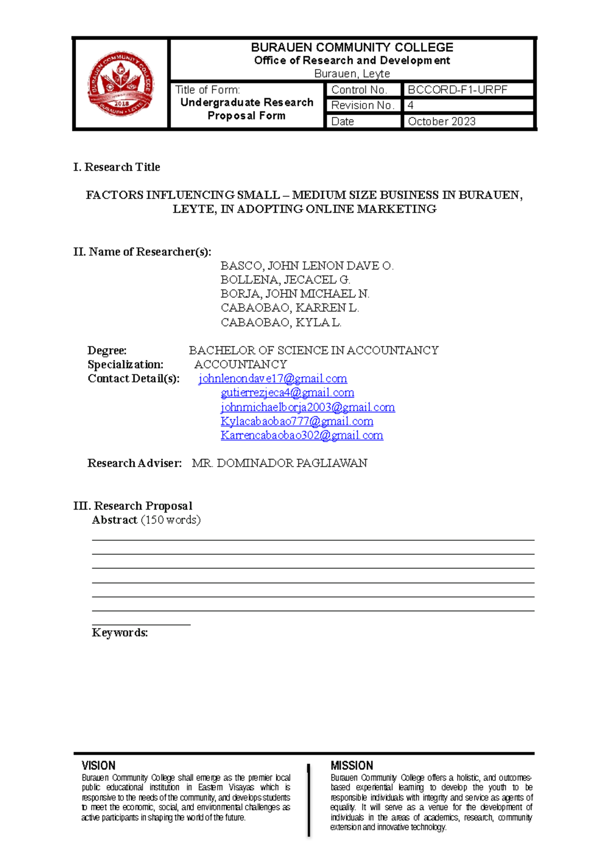 Research Namon - Summary Bachelor of science in accountancy - MISSION ...