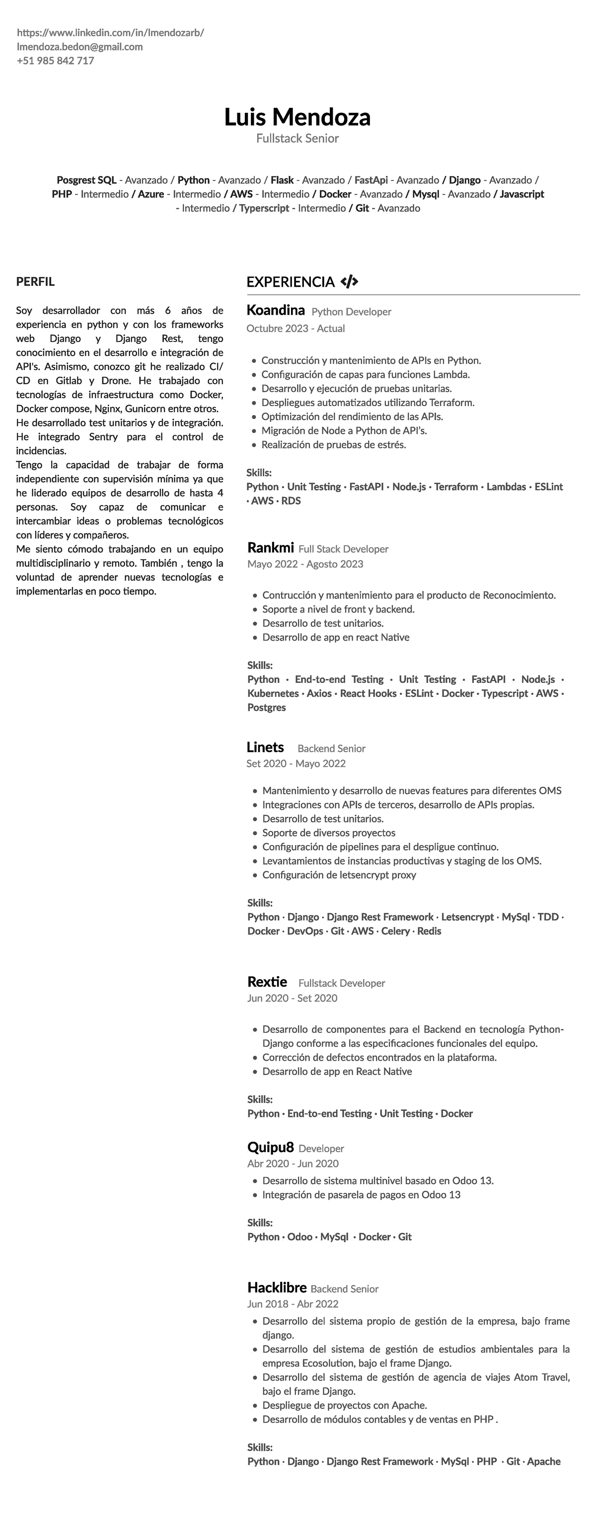 CV Luis Mendoza - Cv de practicas profecionales - Luis Mendoza ...