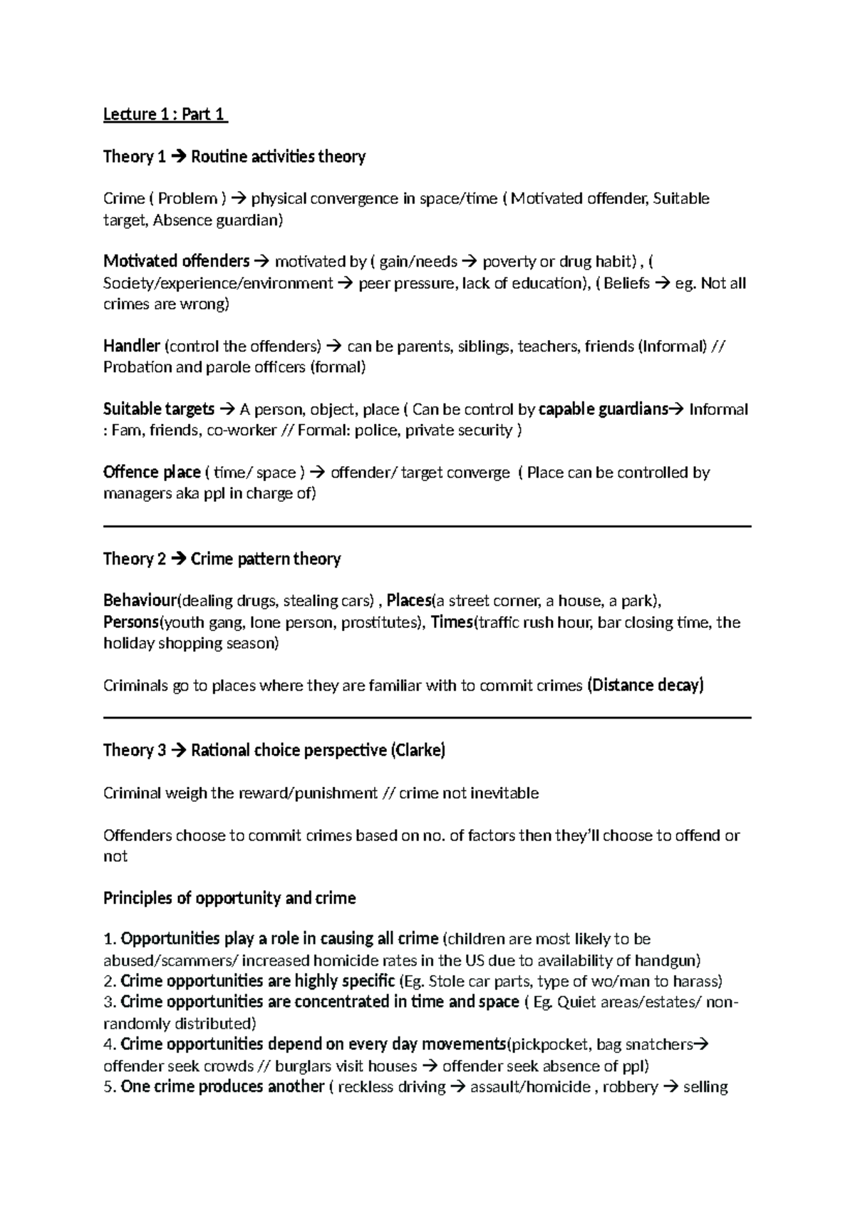 Crm Notes Summary Of The Whole Lecture Lecture 1 Part 1 Theory 1 Routine Activities Theory