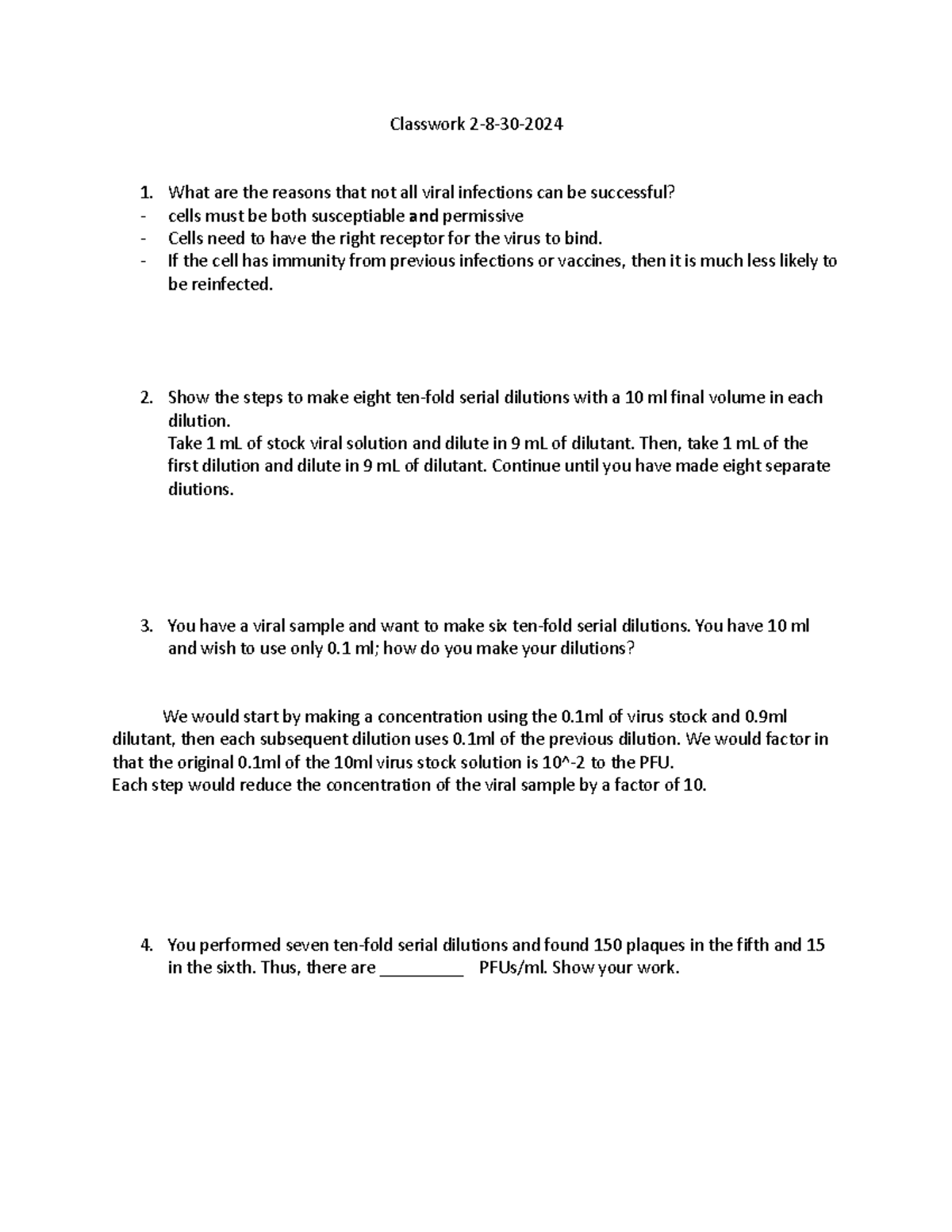 Classwork From Chapter 2 Classwork 2 8 30 What Are The Reasons That Not All Viral Infections 