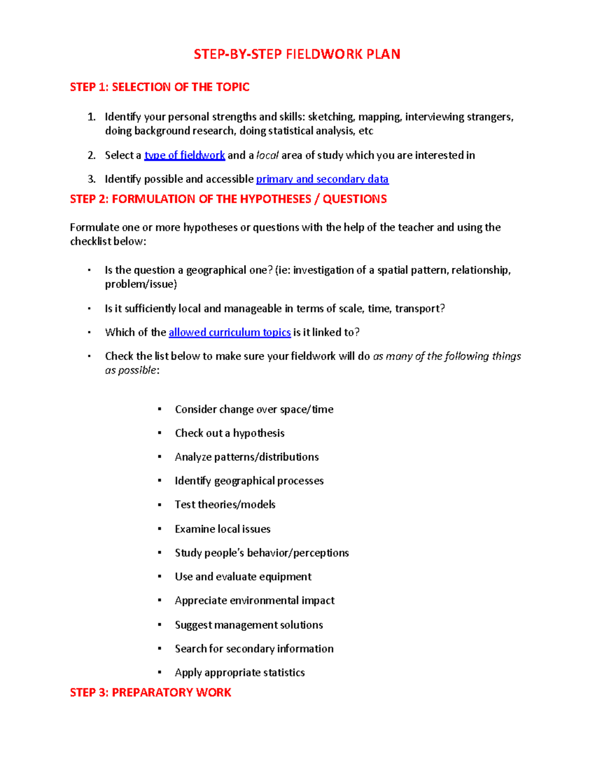 Step by Step Fieldwork Plan 2cs97ph - STEP-BY-STEP FIELDWORK PLAN STEP ...