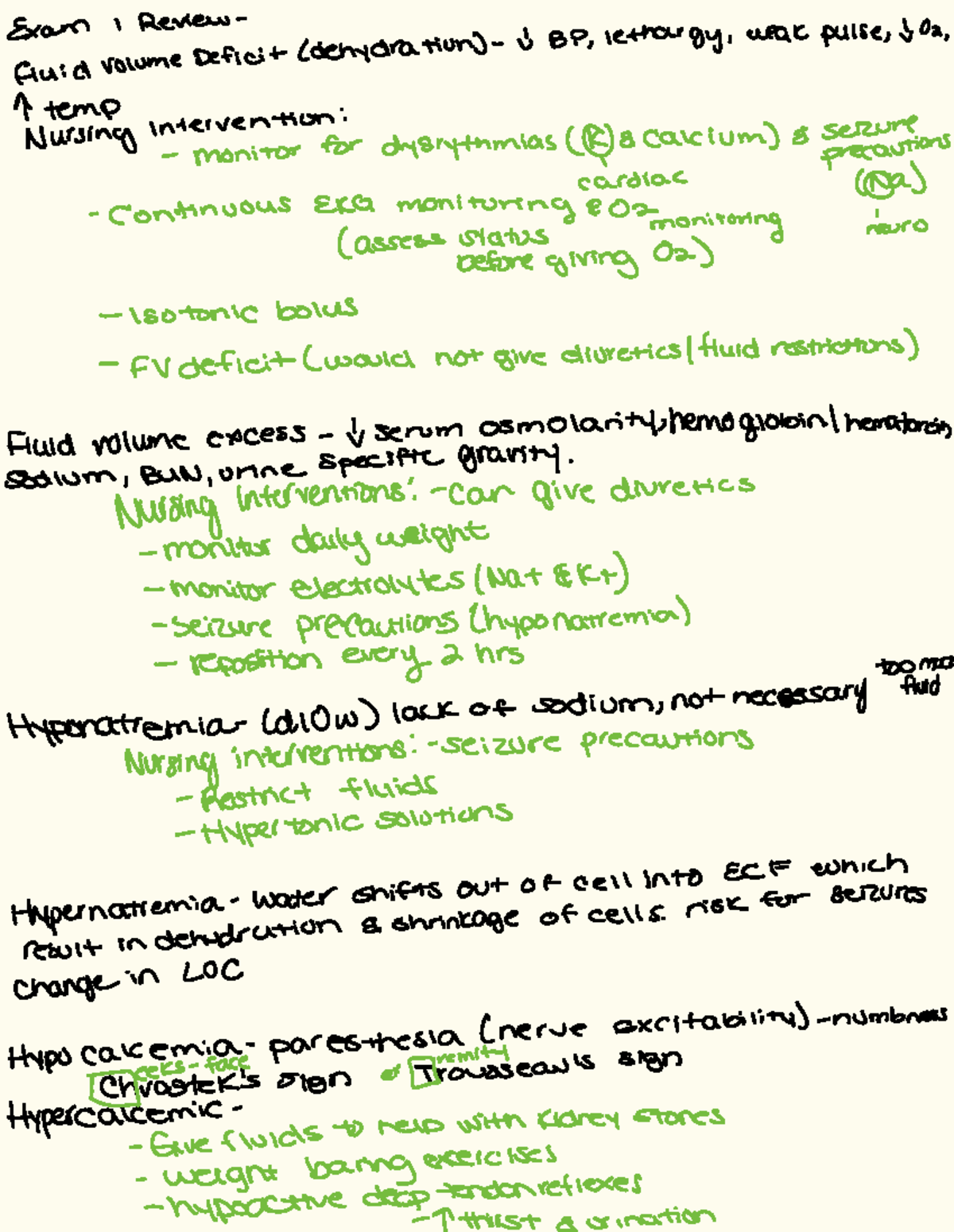 Exam 1 review week 3 - Exam I fluid volume Deficit 13 BP, lethargy ...