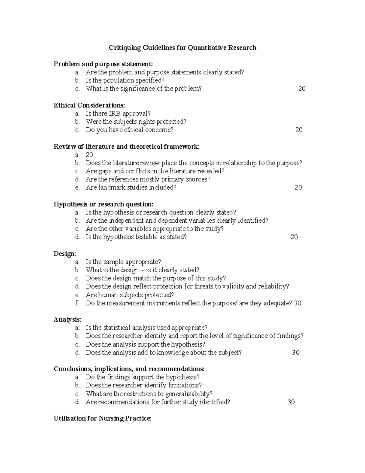 Critiquing Guidelines for Quantitative Research 2023 (1) (1 ...