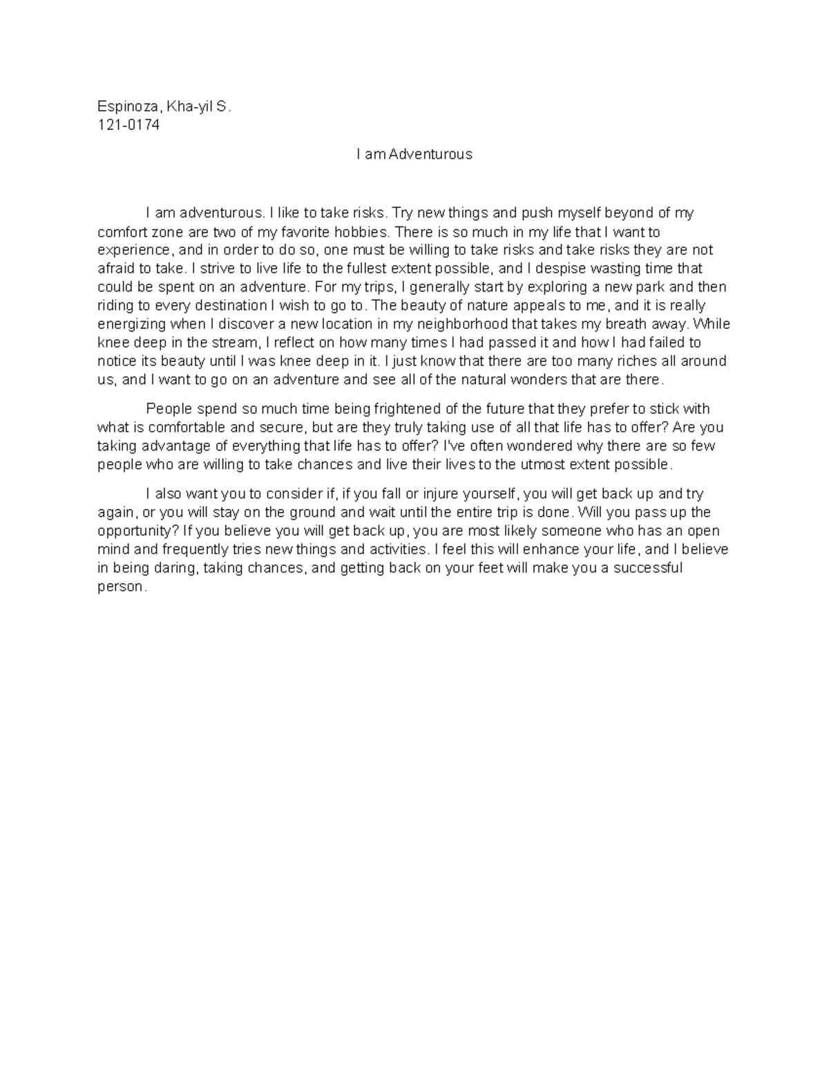 Activity 5 espinozakhayil - Espinoza, Kha-yil S. 121- I am Adventurous ...