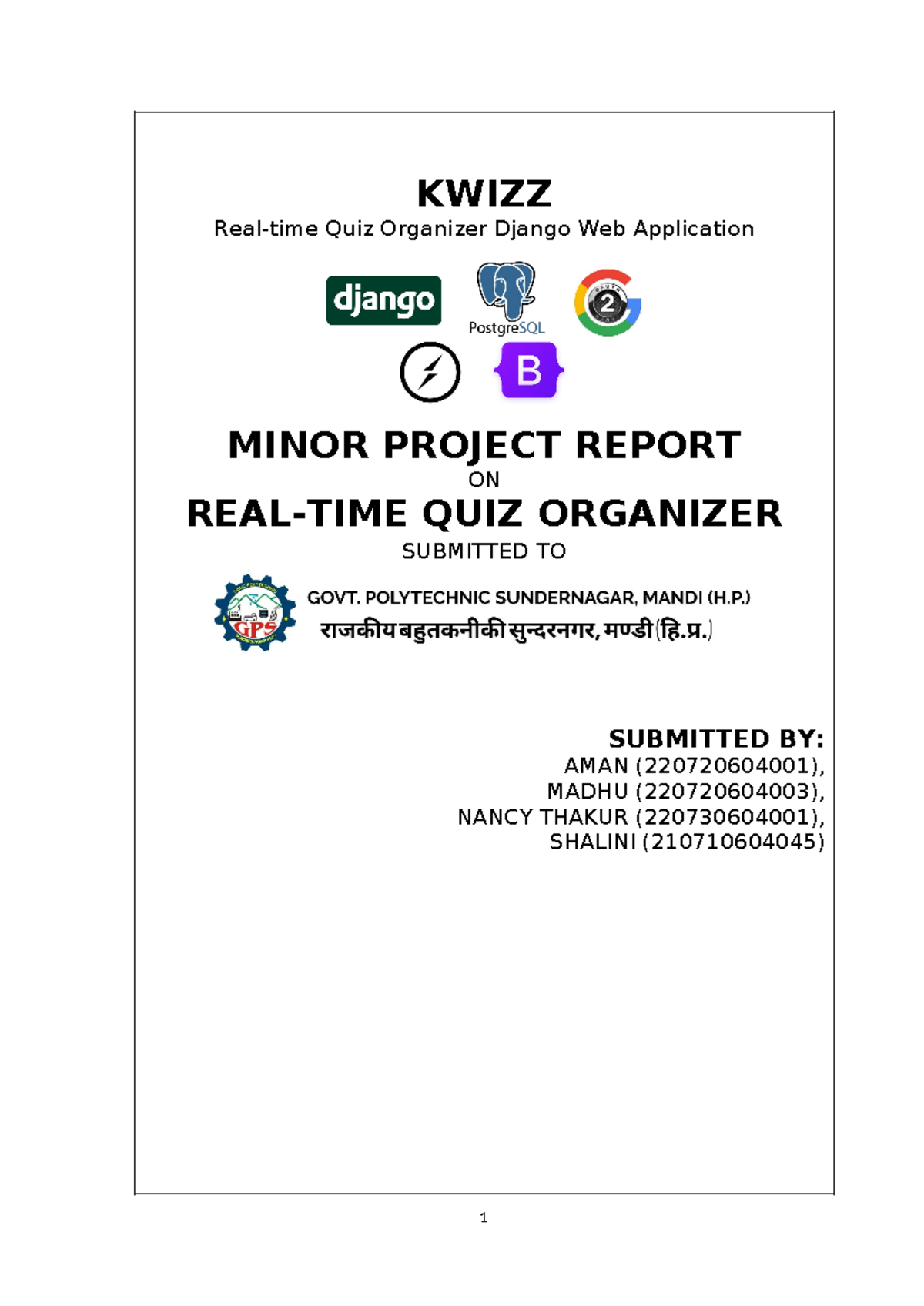 Kwizz Minor Project Report - KWIZZ Real-time Quiz Organizer Django Web ...