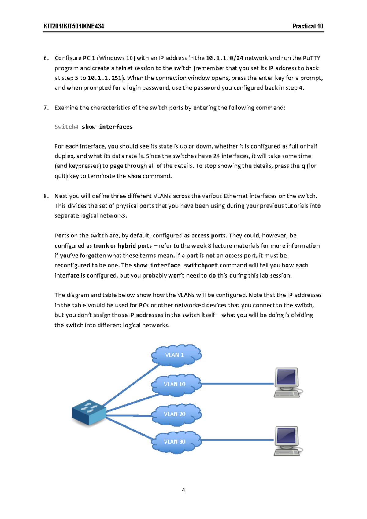 Networks-tutorial-11 - KIT201/KIT501/KNE434 Practical 10 4 6. Configure PC 1 (Windows 10) with ...