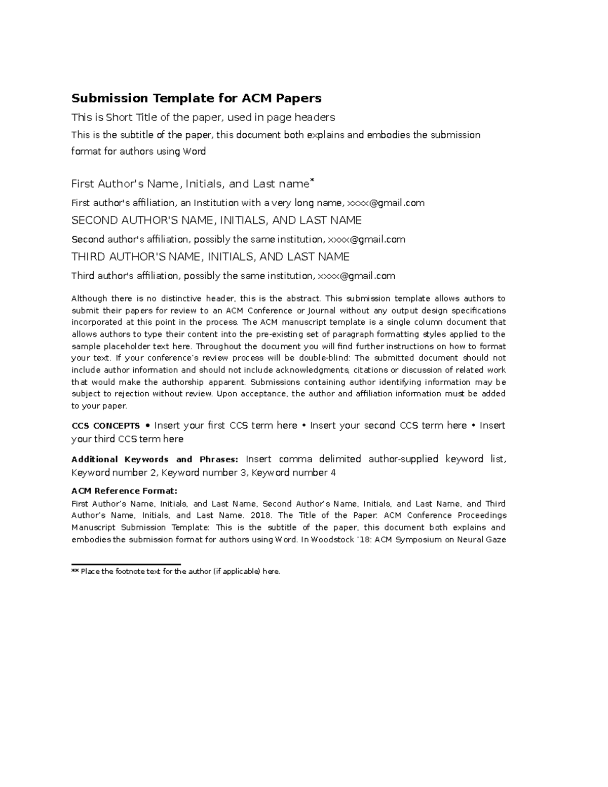 Acm submission template - Submission Template for ACM Papers This is Short Title of the paper ...