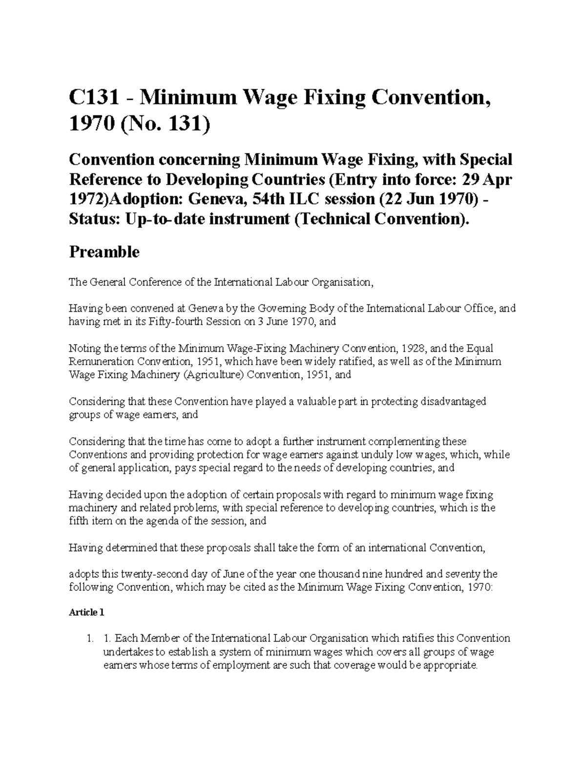 C131 - minimum wage fixing convention - C131 - Minimum Wage Fixing ...