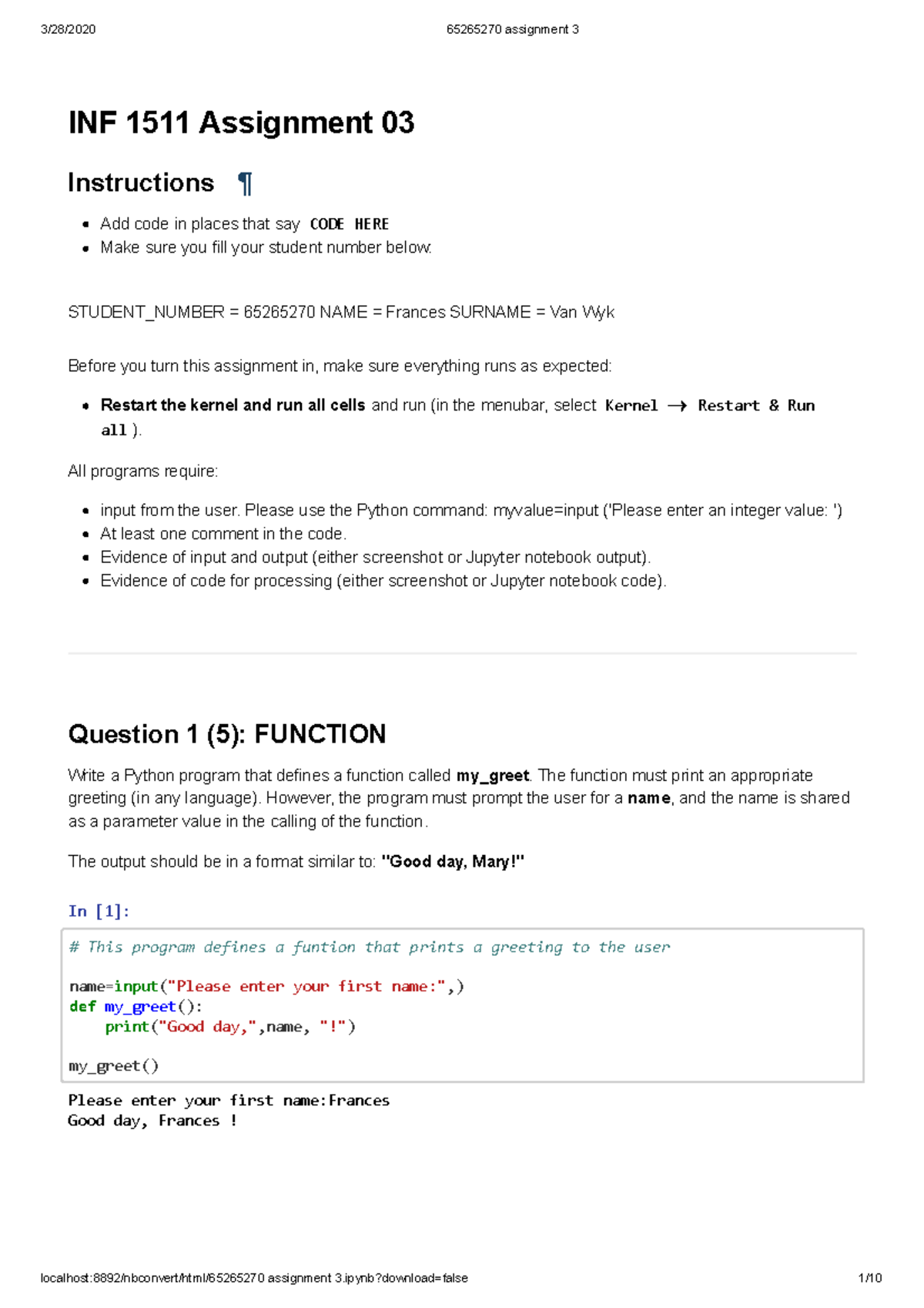 COS2626 assignment 3 S2 2019 - INF 1511 Assignment 03 Instructions ...