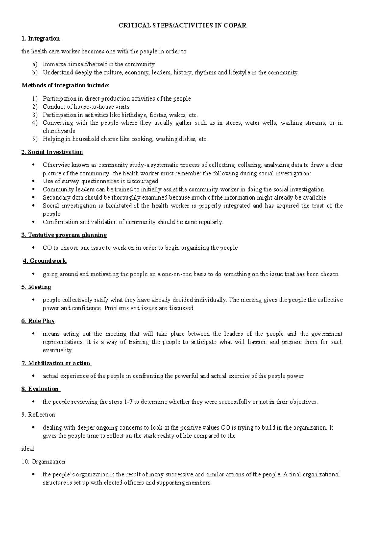 Critical Steps-chn copar notes - CRITICAL STEPS/ACTIVITIES IN COPAR ...