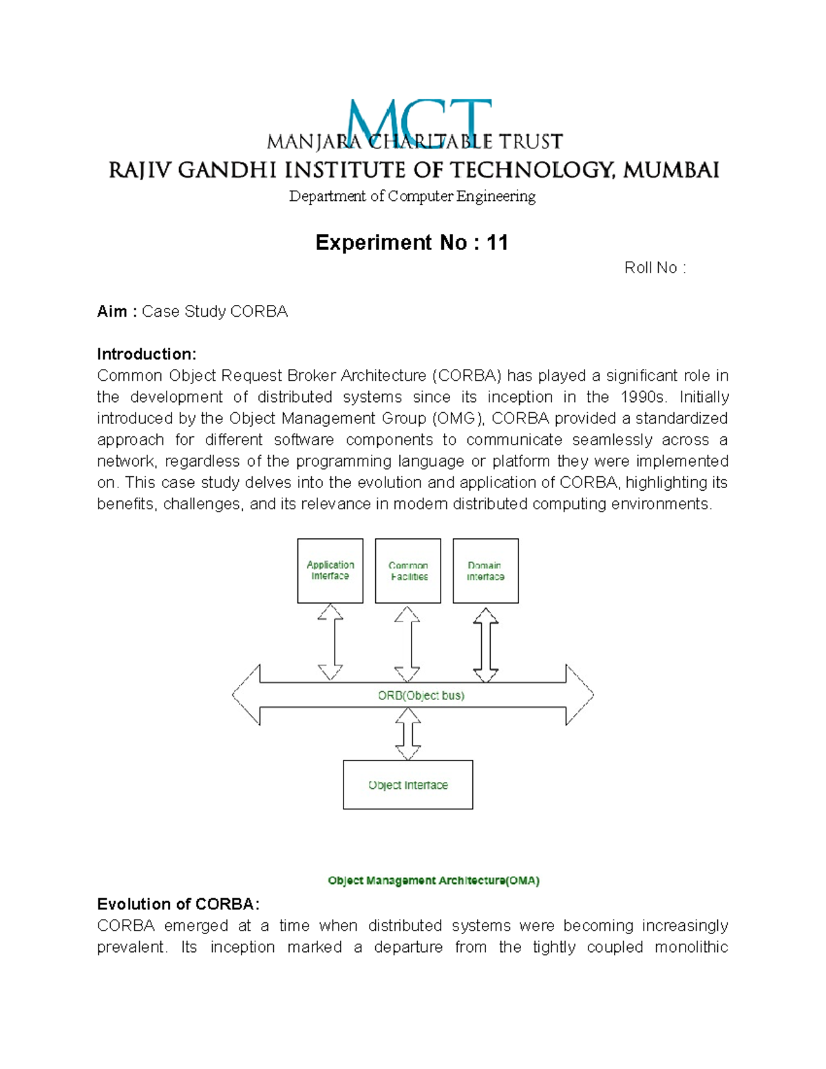 Dc exp 11 - Evolution of CORBA: CORBA emerged at a time when ...