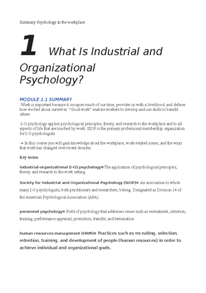Summary Book Chapters Psychology in the Workplace - Psychology in the ...