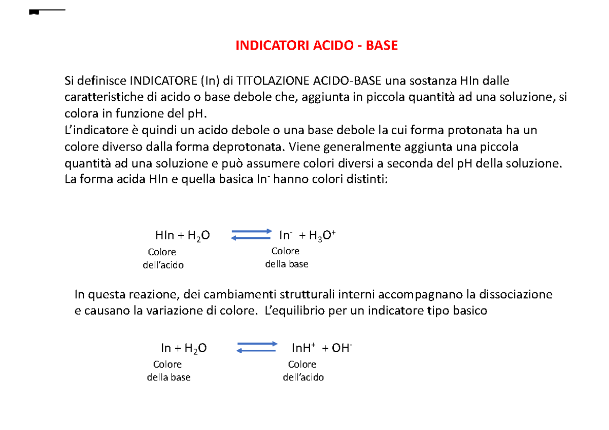 Lezione Titolazioni acido base parte 2 senza note - INDICATORI ACIDO ...