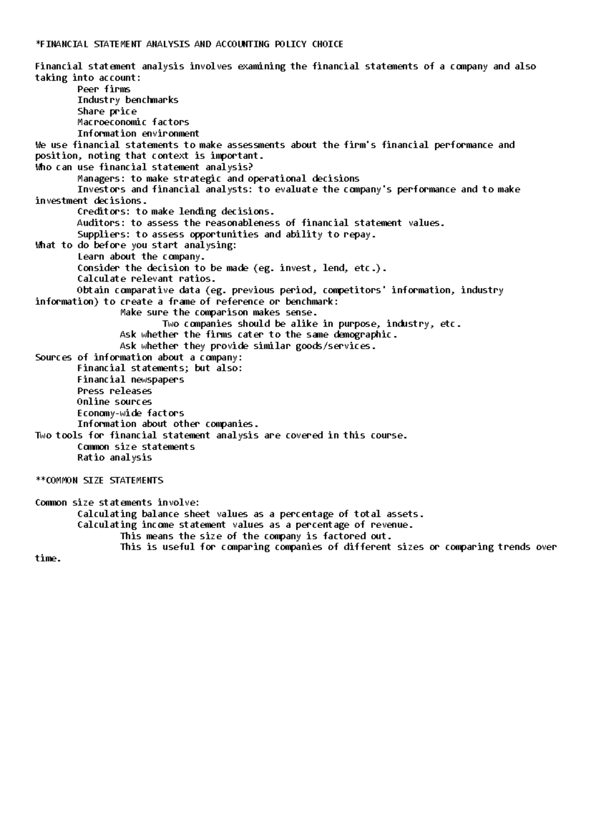 Financial Statement Analysis - *FINANCIAL STATEMENT ANALYSIS AND ...